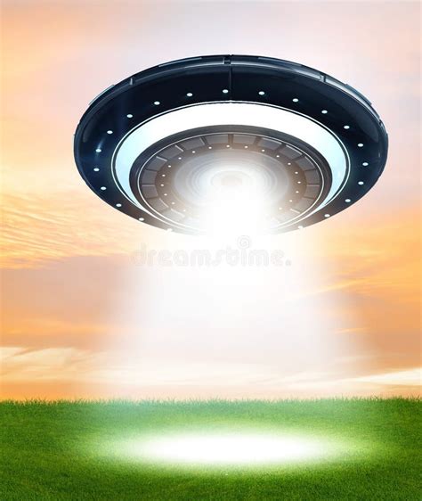 Illustration Of Flying Saucer Emitting Light 3d Rendering Stock Illustration Illustration Of