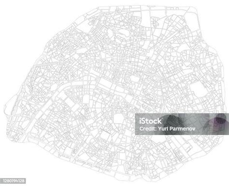 パリフランスのモノクロライン都市マップ街路都市の背景の計画分離されたレイヤーを持つベクタースキーム 地図のベクターアート素材や画像を多数ご