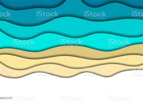 종이 푸른 파도 그림자와 3d 추상 바다 모래 해안 배경 배너를 잘라 배너 포스터 인사말 카드에 대 한 레이아웃입니다 벡터 일러스트입니다 0명에 대한 스톡 벡터 아트 및