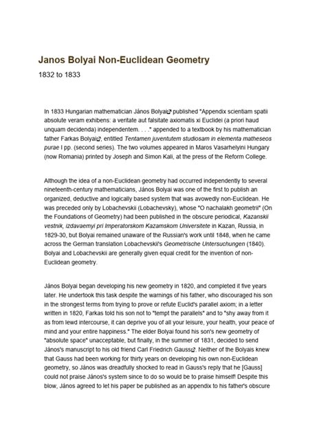 janos bolyai non euclidean geometry pdf non euclidean geometry