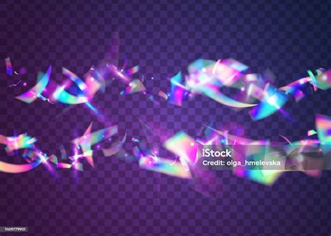 네온 색종이 크리스탈 호일 바이올렛 금속 질감 판타지 아트 조명 효과 레이저 증기파 그라디언트 파티 배너 보케 눈부심 블루 네온 색종이 2019년에 대한 스톡 벡터 아트 및