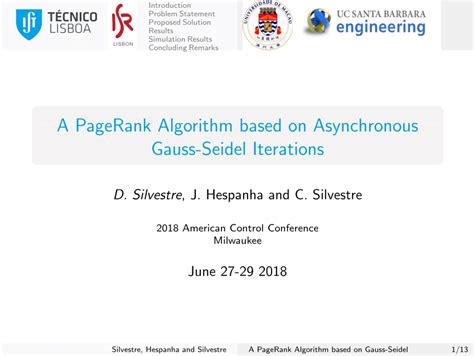 Pdf Presentation On Computing The Pagerank Using Gauss Seidel Iterations