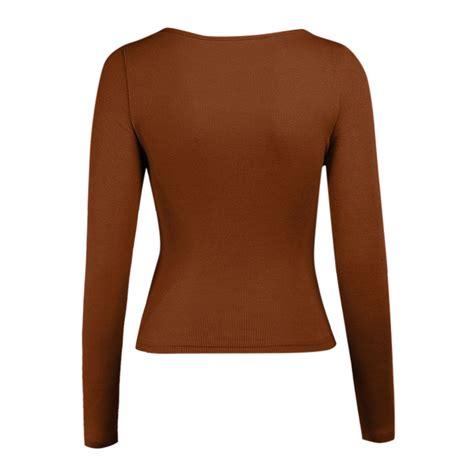Autumn Sexy Women Blouses Chest Cutout Long Sleeved Ribbed Solid Color