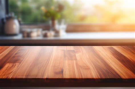 Premium Ai Image Beautiful Empty Brown Wooden Table Top And Blurred