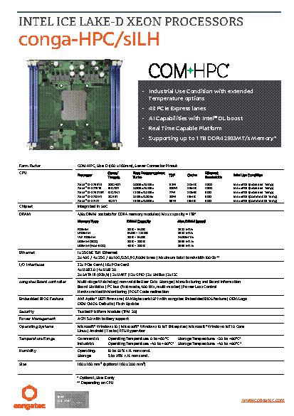 Conga HPC SILH Datasheet HPC Server Size D Module Based On Intel