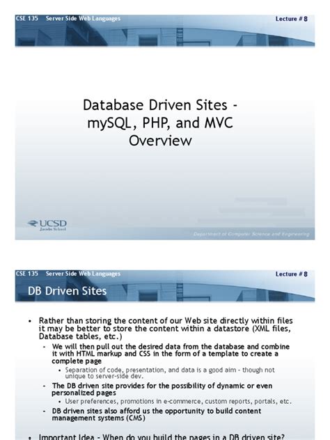 Database Driven Sites Mysql Php And Mvc Cse 135 Server Side Web