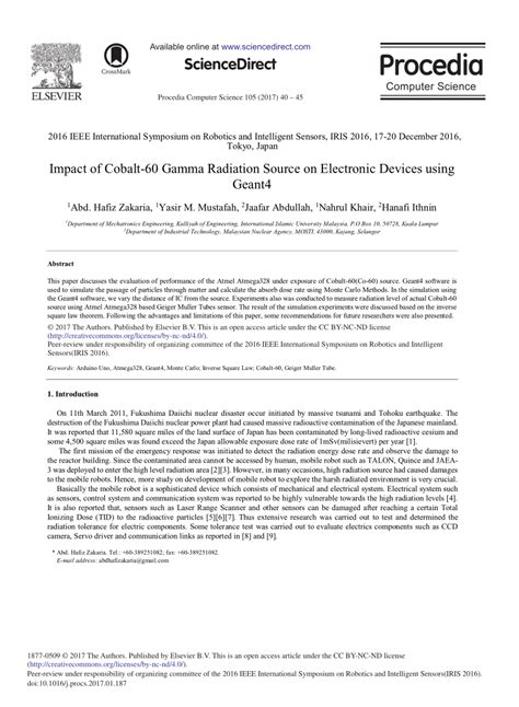 Pdf Impact Of Cobalt 60 Gamma Radiation Source On Electronic Devices Using Geant4