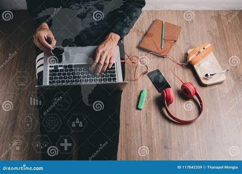 Man Working With Laptop Computer Stock Image Image Of Male Bearded