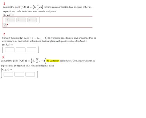 Solved 1 Convert the point r 0 z 3 77 5 ₁ to Chegg com