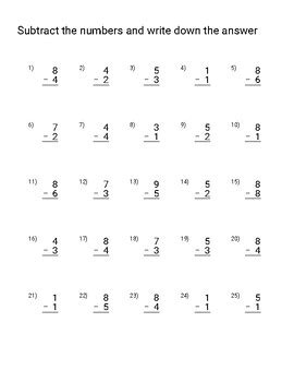 Elementary Subtraction Single Digits By Teach With Reyna TPT