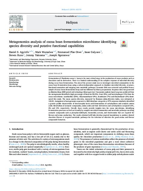 Pdf Metagenomics Analysis Of Cocoa Bean Fermentation Microbiome Identifying Species Diversity