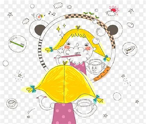 手绘小女孩刷牙png图片素材下载图片编号9959519 Png素材网
