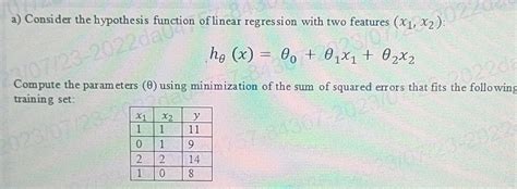 Solved A Consider The Hypothesis Function Of Linear Chegg