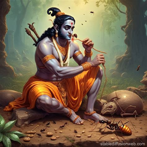Lord Ram Eating A Dead Ant Stable Diffusion Online