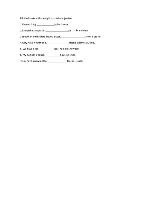 Fill In Possessive Adjectives Worksheet PDF