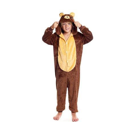 Fato De Pijama De Urso Pardo Com Capuz Para Menino