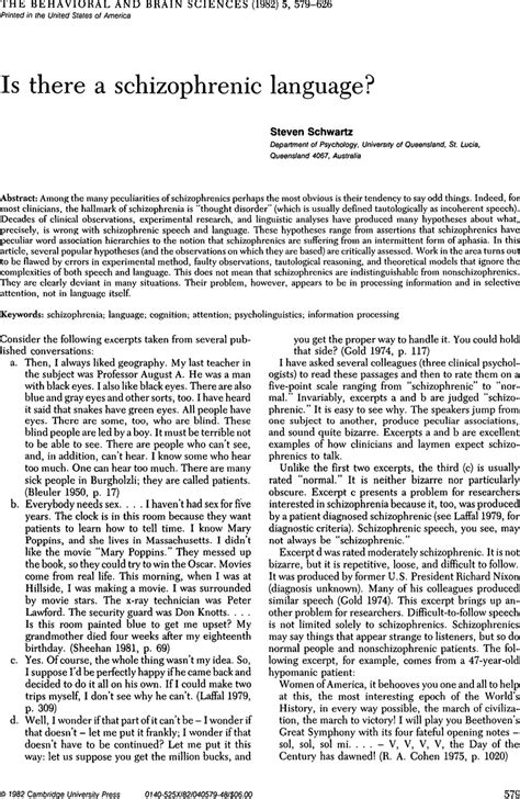 Schizophrenic Speech As Cognitive Stuttering Behavioral And Brain
