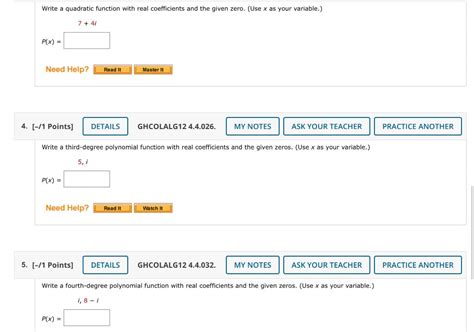 Solved Write A Quadratic Function With Real Coefficients And Chegg