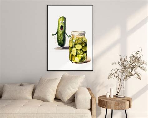 Funny Pickle Watercolor Art Print Whimsical Kitchen Decor Digital