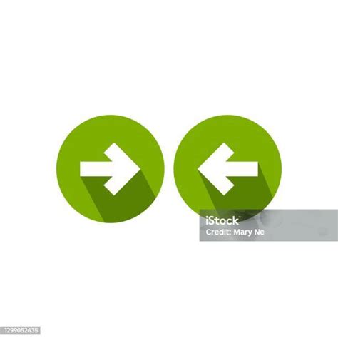 화살표 집합입니다 녹색 원 아이콘에 그림자가 있는 흰색 왼쪽 및 오른쪽 화살표입니다 0명에 대한 스톡 벡터 아트 및 기타 이미지