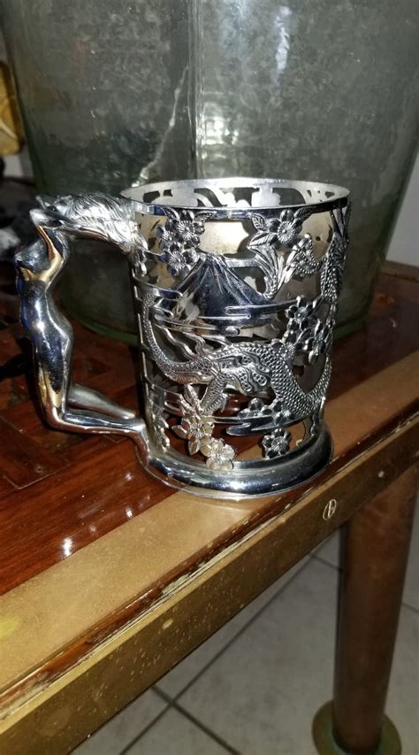 Nude Art Deco Tea Cup Holder Vintage Silver Tone Metal Tea Etsy