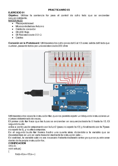 Practica NRO 03 Arduino - PRACTICA NRO 0 3 EJERCICIO 01 Objetivo: Utilizar la sentencia for para ...