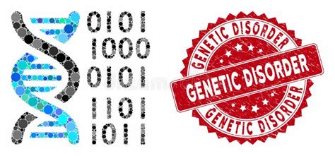 Collage Dna Binary Code With Distress Genetic Disorder Seal Stock