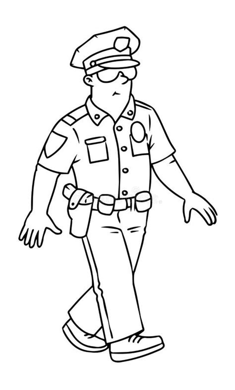 Poliziotto In Uniforme E Occhiali Libro Da Colorare Illustrazione