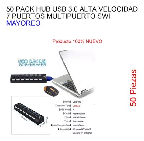 50 Pack Hub Usb 30 Alta Velocidad 7 Puertos Multipuerto Swi