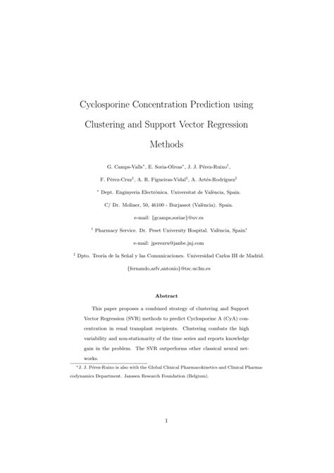 pdf cyclosporine concentration prediction using clustering and