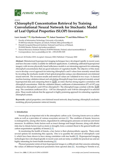 Pdf Chlorophyll Concentration Retrieval By Training Convolutional Neural Network For