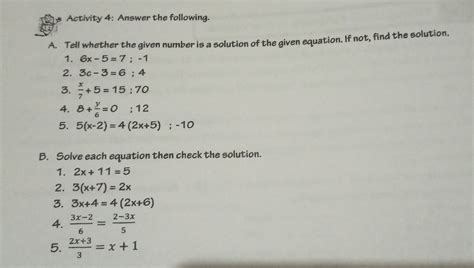 Solved Activity 4 Answer The Following A Tell Whether The Given