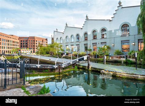 View To Canal Locks On The Regents Canal In Camden Town London