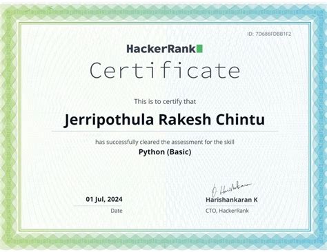 Jarripothula Rakesh On Linkedin Hackerrank Python Certification Skilldevelopment