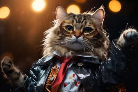Premium Photo Quirky Cat In A Retro Disco Outfit Bringing The Party Vibes