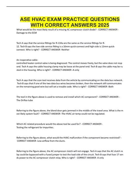 Ase Hvac Exam Practice Questions With Correct Answers 2025 Hvac Stuvia Us