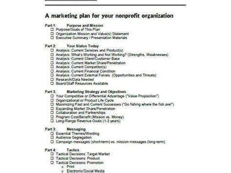 One Page Nonprofit Business Plan Template Non Profit Marketing Plan