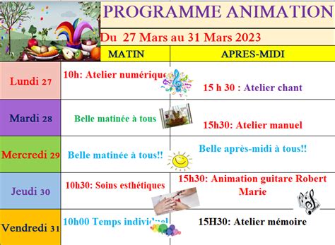 Animations De La Semaine Du 27 Au 31 Mars EHPAD Fondation Grimaud