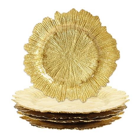 Koyal Wholesale Bulk Flora Glass Charger Plates Set Of 4 Gold