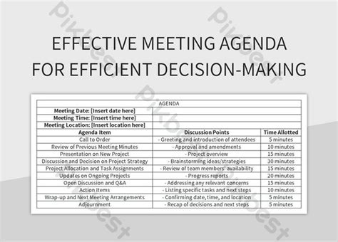 Effective Meeting Agenda For Efficient Decision Making Excel Template Free Download Pikbest