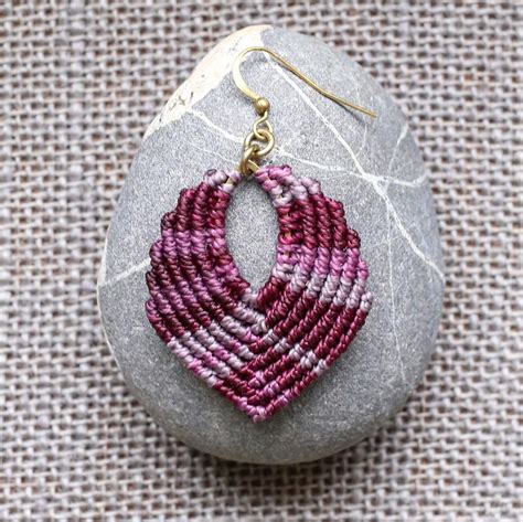 Micro Macrame Leaf Earrings Handmade Boho Chic Statement Earrings Lightweight Etsy