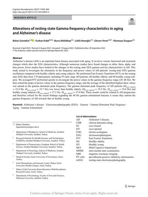 Alterations Of Resting State Gamma Frequency Characteristics In Aging And Alzheimers Disease