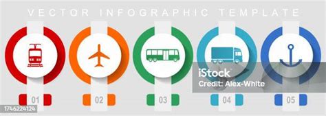 운송 평면 디자인 아이콘 세트 기차 비행기 버스 트럭 및 앵커와 같은 기타 아이콘 벡터 인포그래픽 템플릿 웹 버튼 모음 로고에 대한 스톡 벡터 아트 및 기타 이미지 Istock