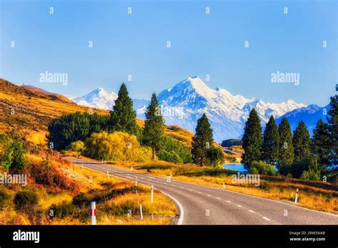 Scenic Drive Along Lake Pukaki In New Zealand To Distant Majestic Show