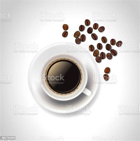 ベクトル現実的なコーヒー カップと白い背景の上のコーヒー豆 コーヒーカップのベクターアート素材や画像を多数ご用意 コーヒーカップ