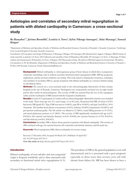 Pdf Aetiologies And Correlates Of Secondary Mitral Regurgitation In