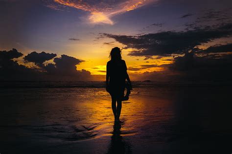 Royalty Free Photo Woman Walking On Sea During Sunset Pickpik