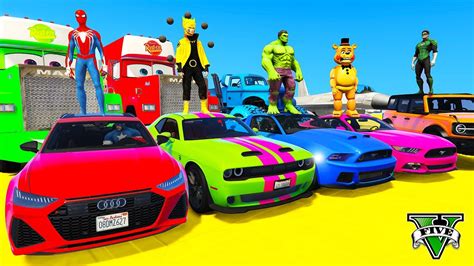 Spiderman Cars Racing Challenge On Desert Rampa Superhero Hulk Iron