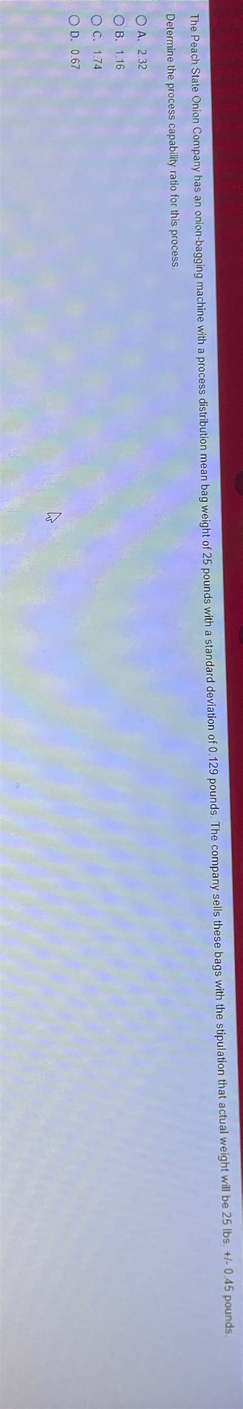 Solved Determine The Process Capability Ratio For This