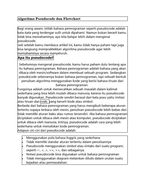 Algoritma Pseudocode Dan Flowchart Pdf